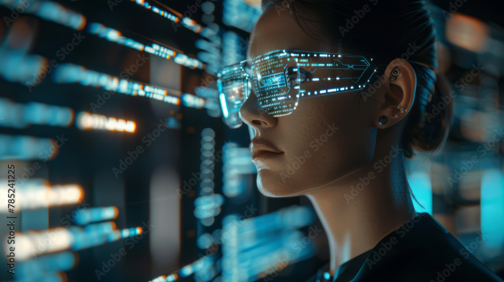 Software, data hologram and woman with code analytics, information technology and gdpr overlay ...