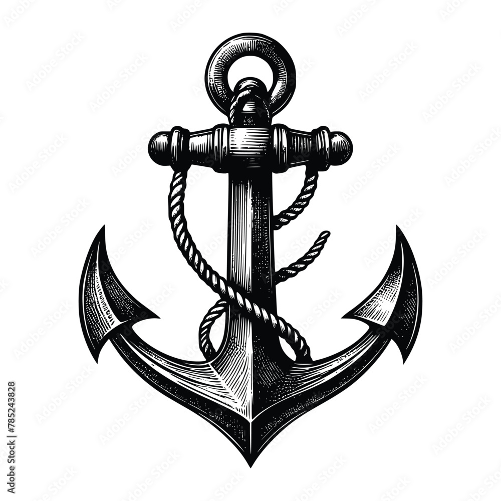 anchor sketch old engraving vector illustration. hand drawn vintage ...