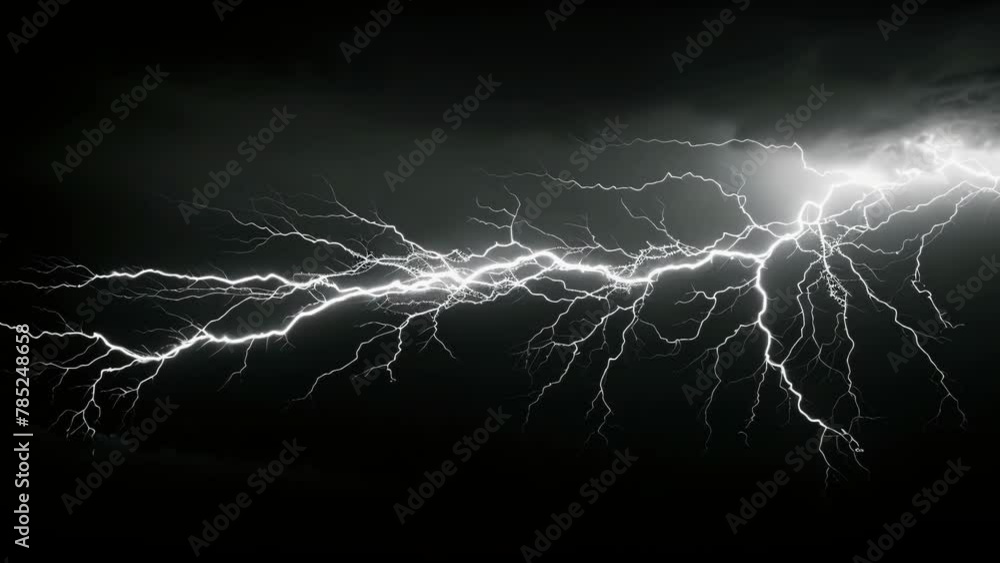 Lighting bolt striking at night sky background. Terrible lightning in a ...