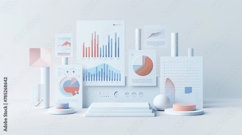 PPT page design, multiple content plates, chart data comparison, retro ...