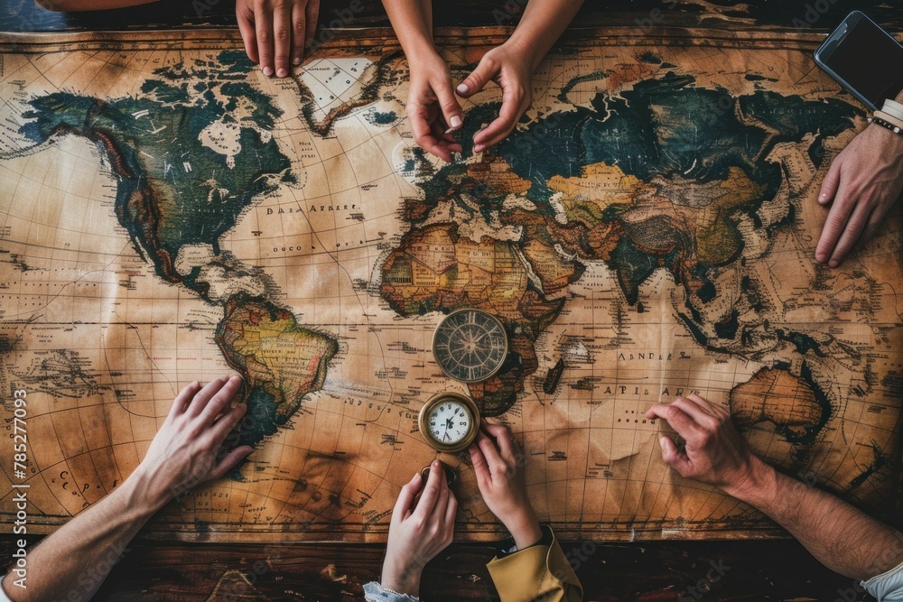 Unity and Connection Around the Globe People Holding Hands on World Map ...