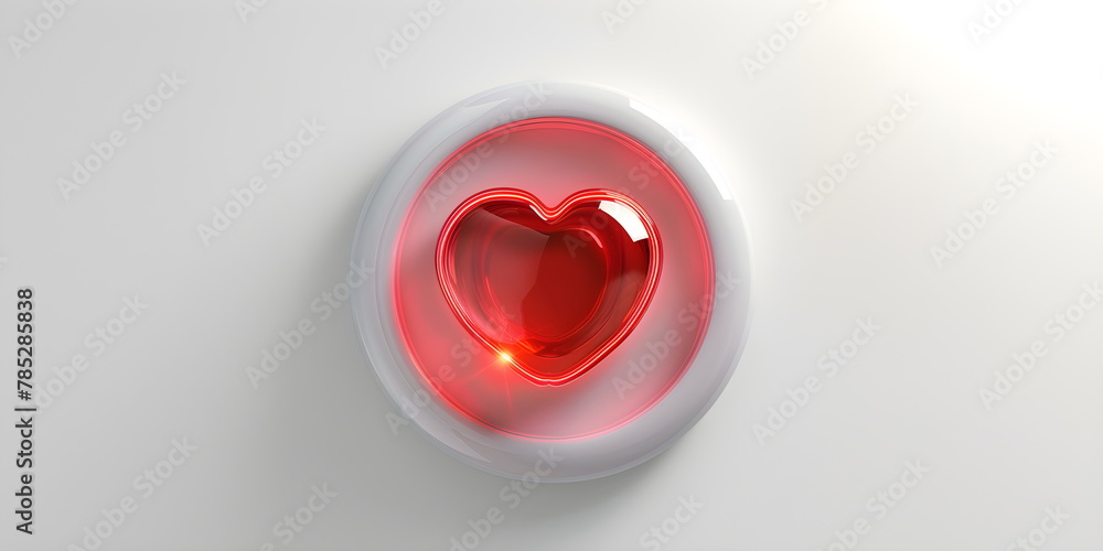 Red glowing button heart and love emoticon, 3d icon. cardio concept ...