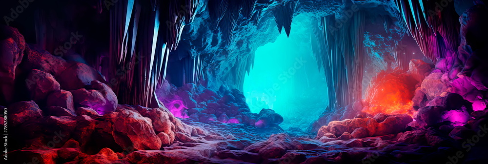 mystical landscape within luminescent caves, where glowing crystals and ...