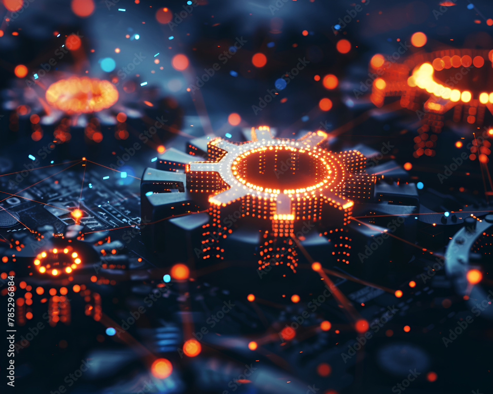 A surreal conceptual image of gears and cogs symbolizing the ...