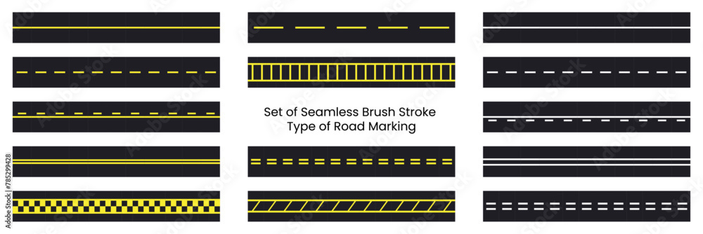 Different Types of Road Markings. seamless brush stroke set Stock ...