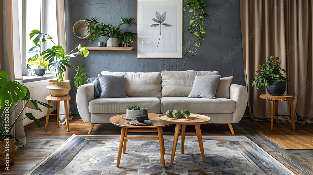 Gray walled living room interior with comfort Stock Illustration ...
