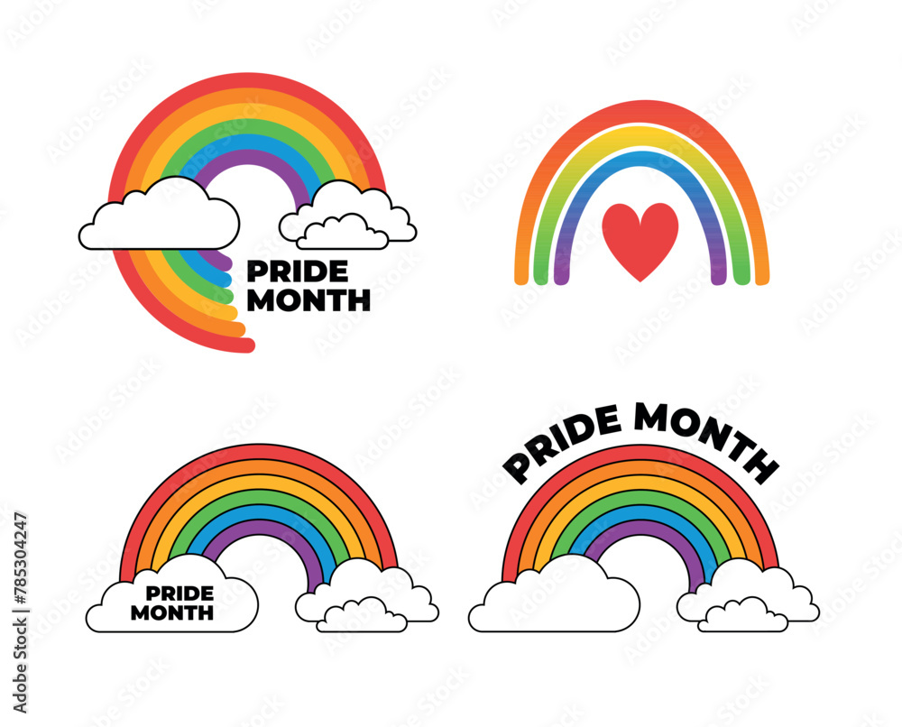 Different rainbow symbols of Pride Month. LGBTQI+ flat vector ...