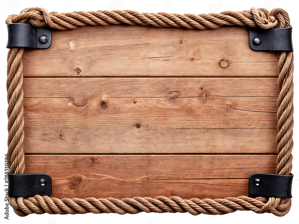 Blank wooden sign with a rope border on a transparent background ...