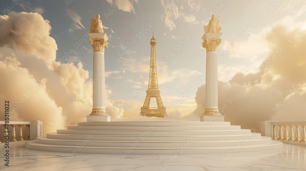 color Olympic Scene podium Winner background with golden, silver and ...