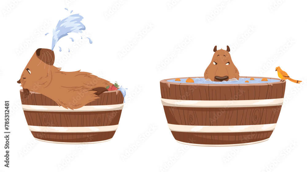Vector set of funny capybaras. Cartoon capybara character design for ...