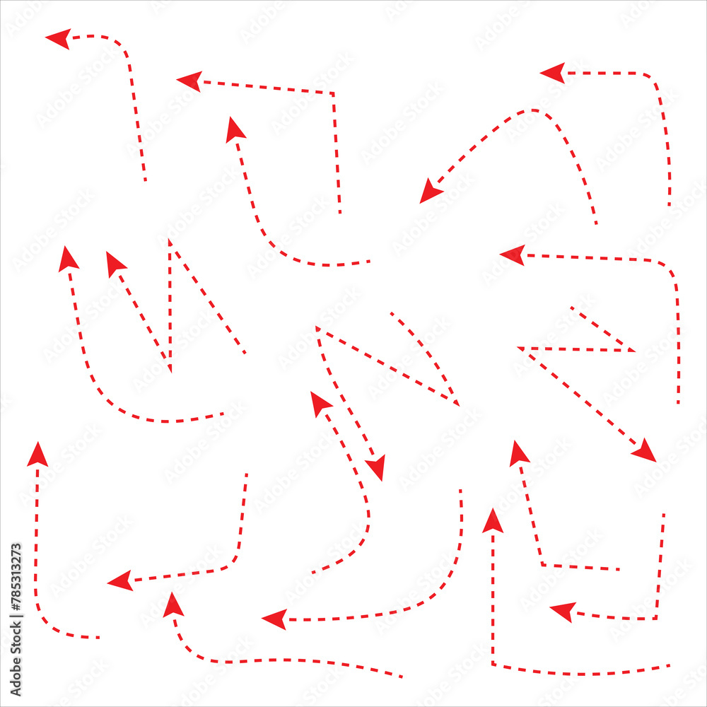 Set of black dotted arrows in doodle style. Broken arrows in the form ...