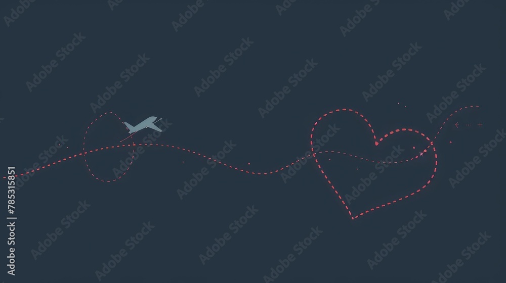 Foto de Line airplane dotted rout path. Romantic heart dashed trace ...