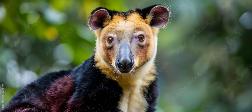 A tree kangaroo in a dense rainforest canopy, shot using natural light ...