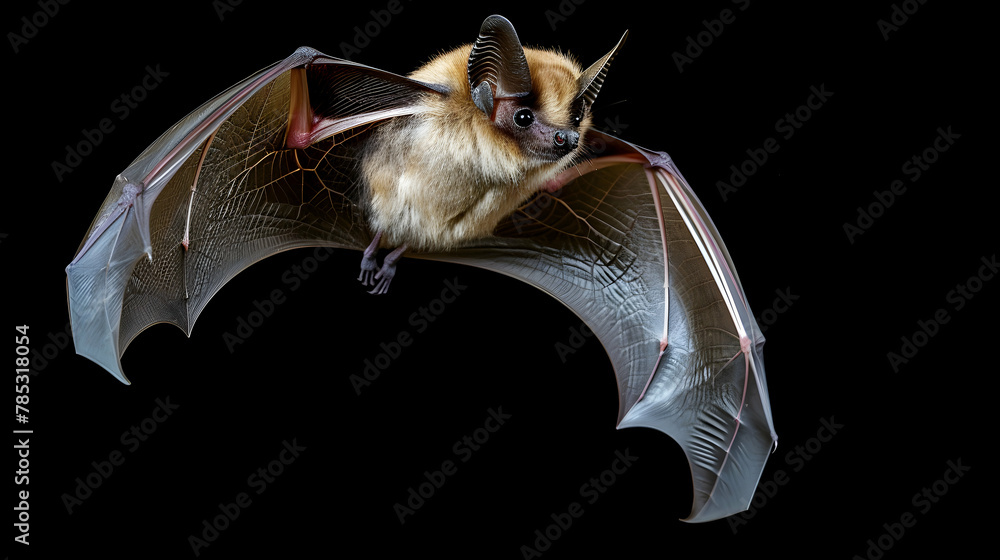 Bat: A bat in flight, captured using night photography to detail its ...