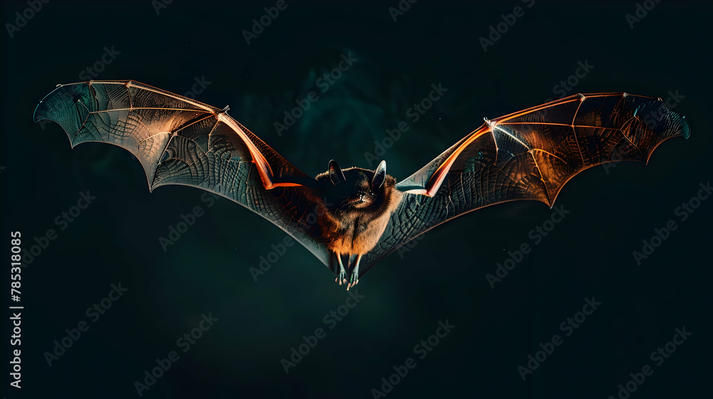 Bat: A bat in flight, captured using night photography to detail its ...