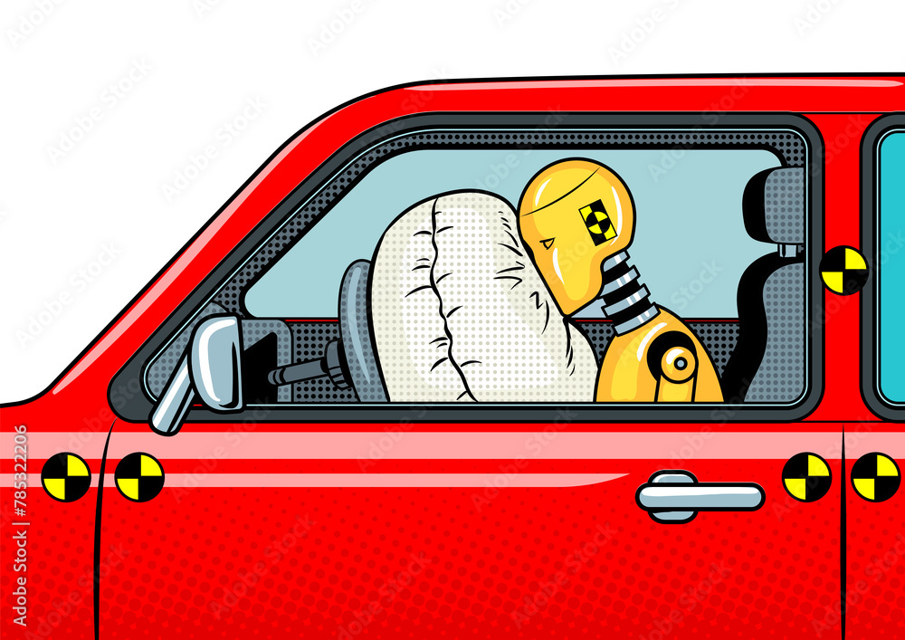 Crash test dummy in car after accident pop art retro PNG illustration ...