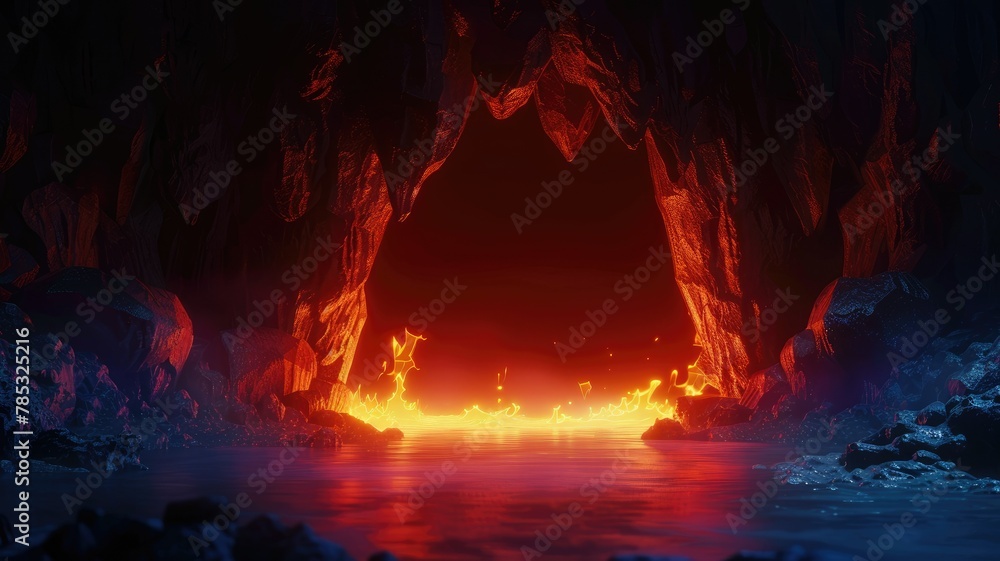 Mystical underground lava cave scene - A captivating visual of an ...