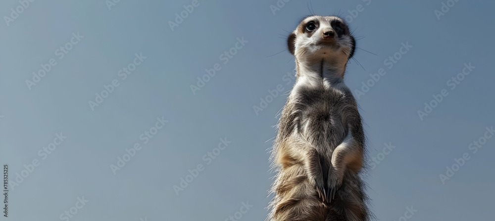Meerkat: A vigilant meerkat standing upright, photographed with a low ...