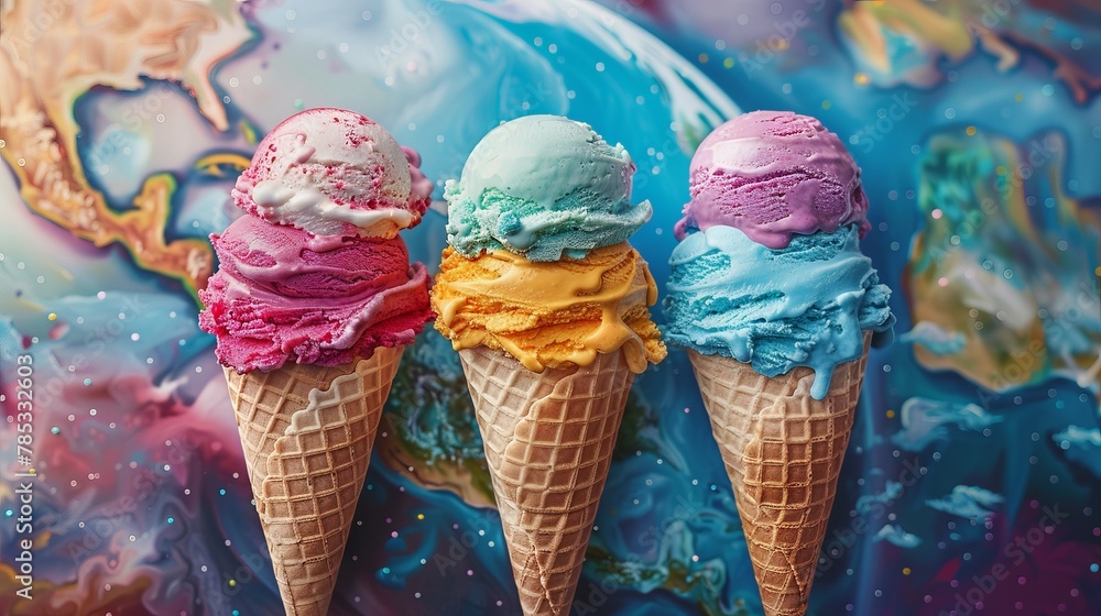 Vibrant depiction of Earth from space, each continent uniquely shaped ...