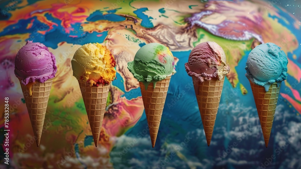 Vibrant depiction of Earth from space, each continent uniquely shaped ...