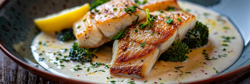 Pike Perch or Zander Fillet in Cream Sauce with Broccoli, Fried Sander ...