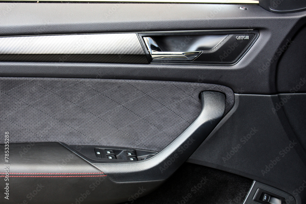 Car door control panel. Window lifters control. Car inside door handle ...