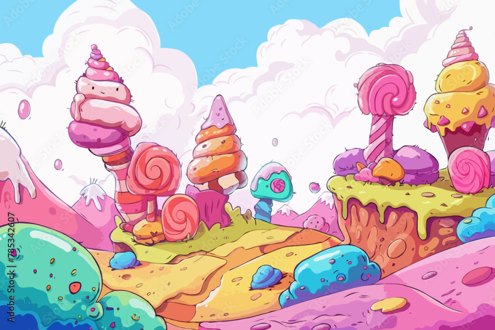 Candyland, Vector illustration, cartoon background Stock Vector | Adobe ...