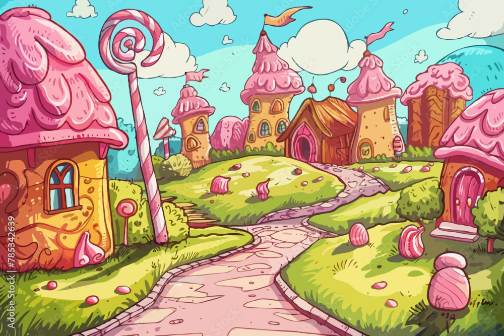 Candyland, Vector illustration, cartoon background Stock Vector | Adobe ...