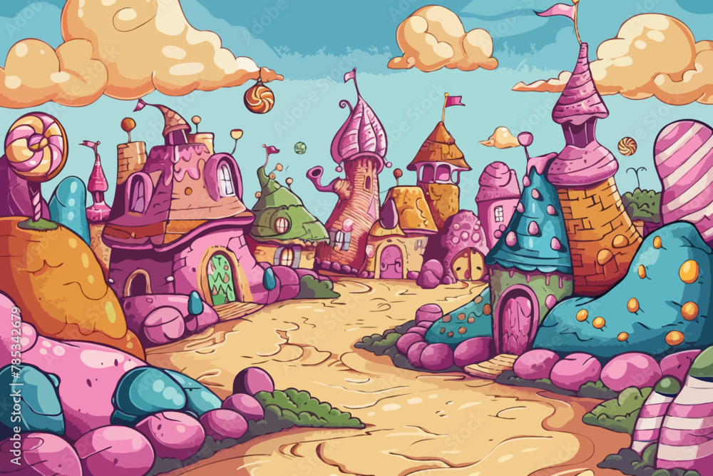 Candyland, Vector illustration, cartoon background Stock Vector | Adobe ...