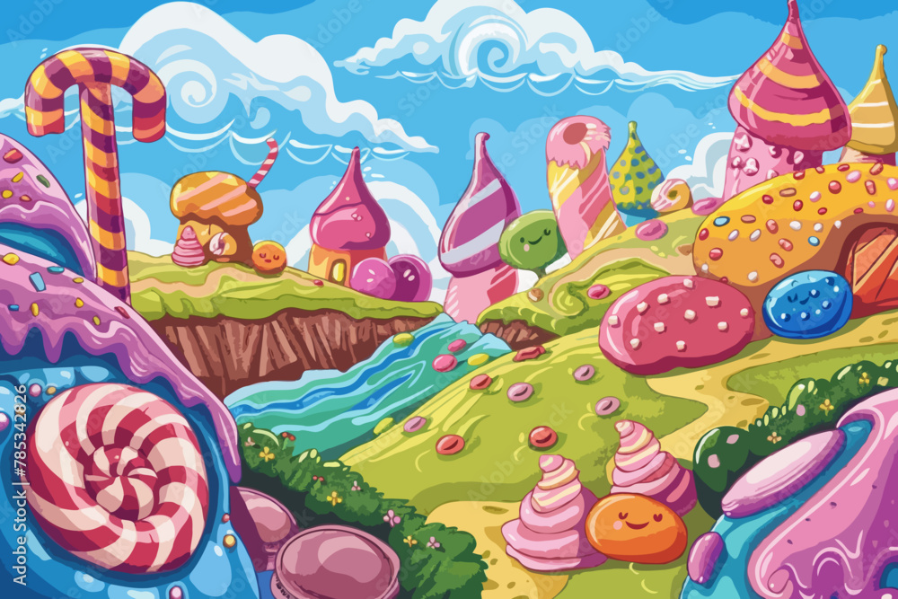 Candyland, Vector illustration, cartoon background Stock Vector | Adobe ...