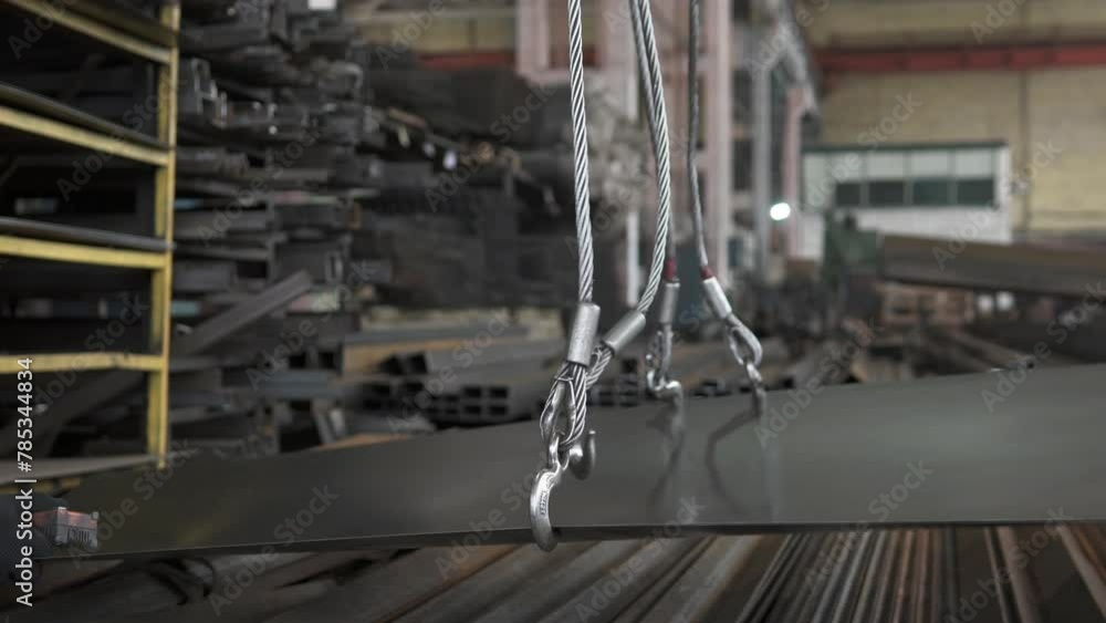 A worker moves large industrial metal parts using a remote control ...