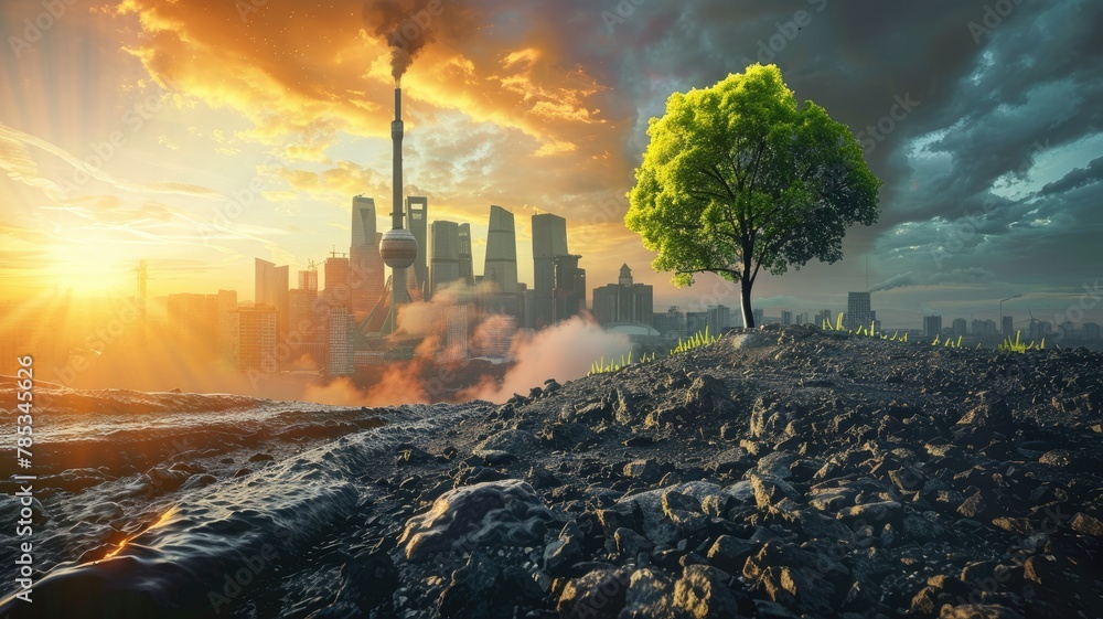 Standalone tree in split landscape of urban versus barren land - Stark ...