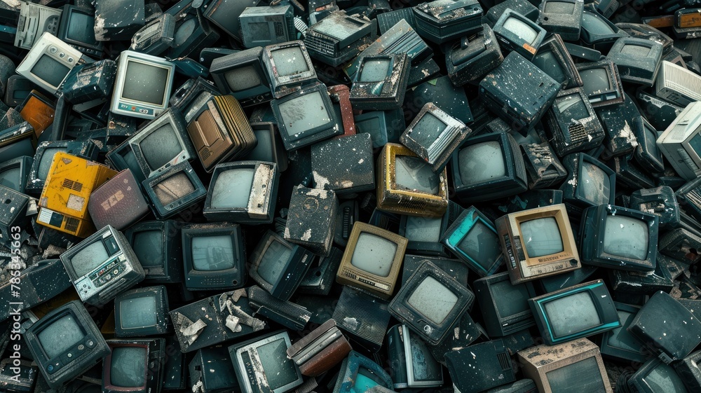 Stack of old television sets for recycling - Stacked outdated ...