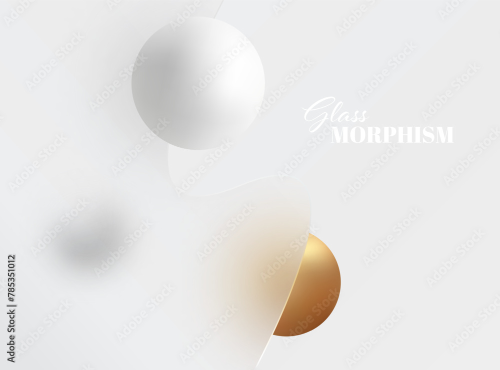 Glass morphism background. Wavy transparent partition with gold and ...