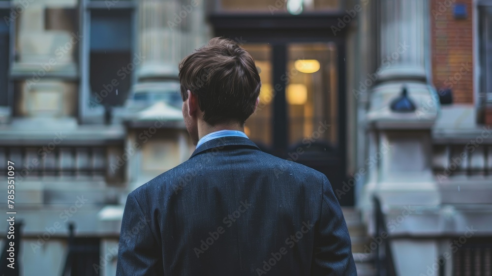 Man in suit viewed from behind - A professional man in a dark suit is ...