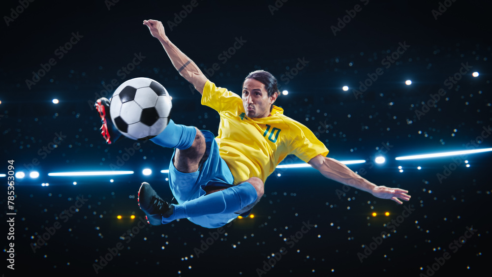 Aesthetic Shot Of Athletic Hispanic Soccer Football Player Doing An ...