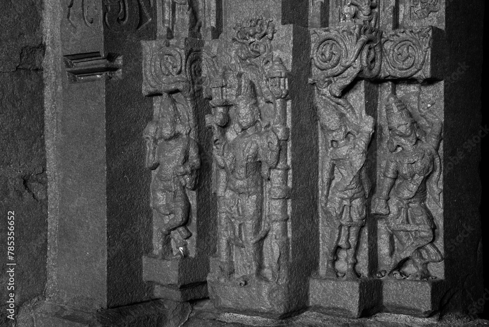 Sculptures or carvings on the pillar. Palasnath Temple. Temple is ...