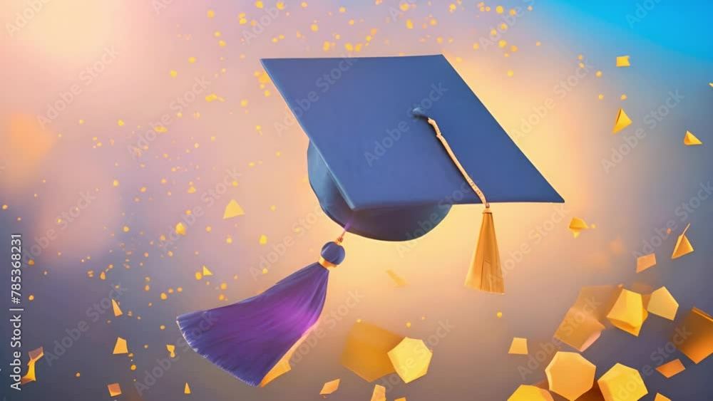 Vídeo do Stock: Graduation hat flying in the sky. Graduate are ...