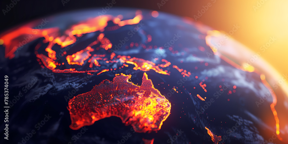 Planet Earth burning under the extreme heat of the sun, conceptual ...