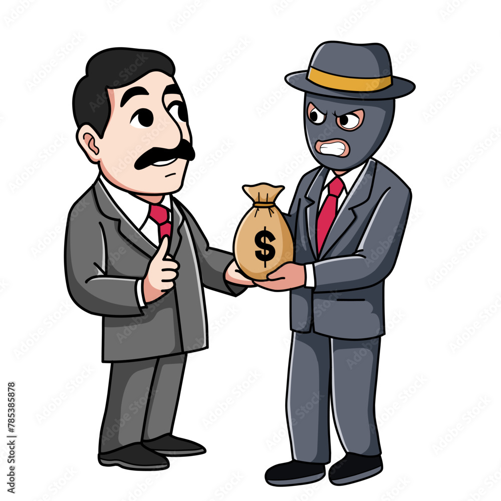 Vetor de Cartoon vector illustration depicting political corruption ...