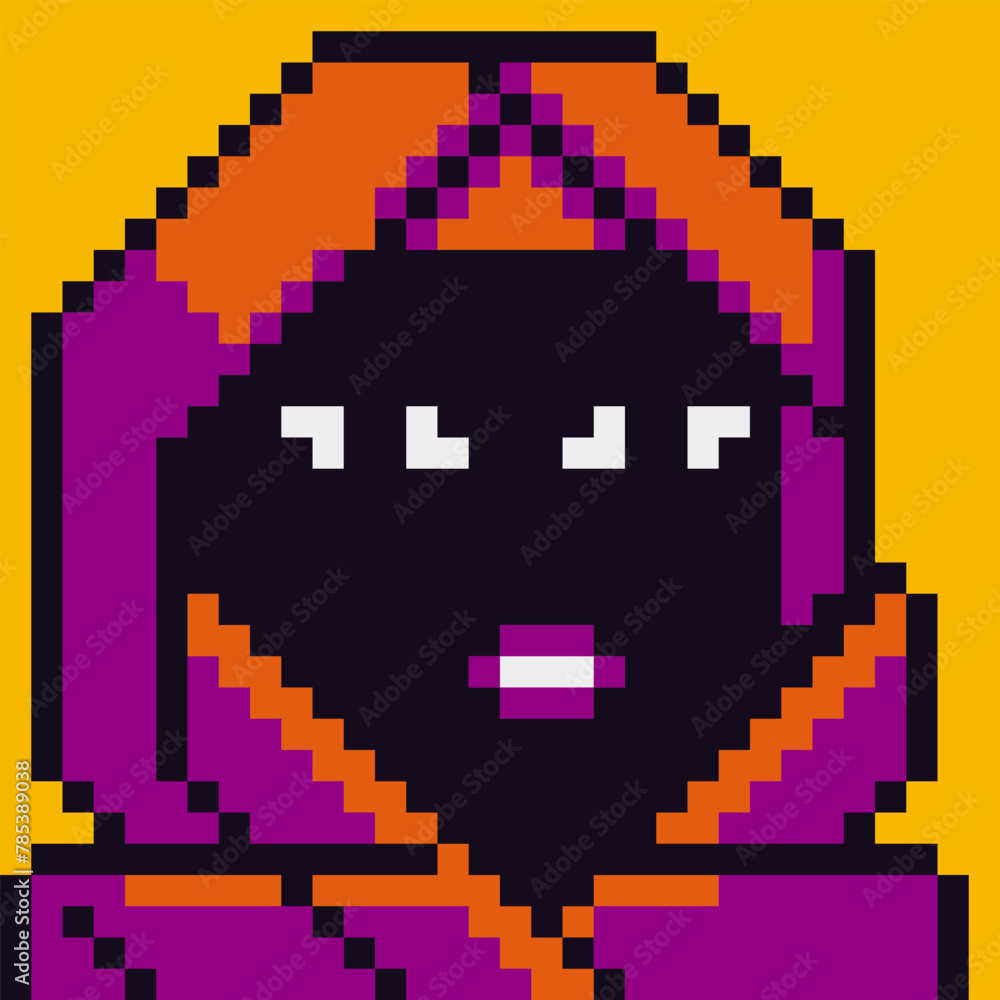 Avatar pixel female character in hijab, headscarf, cartoon vector icon ...