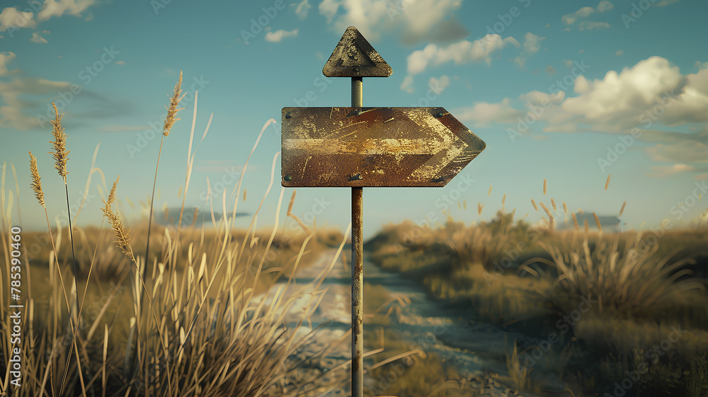 road signs. Road view and arrows showing two different paths Stock ...