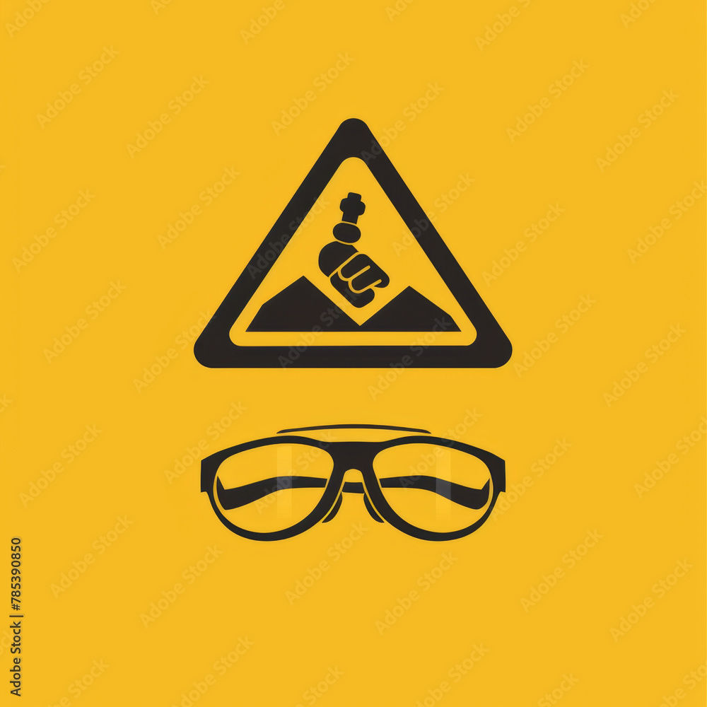 An illustrated warning sign for hazardous chemicals handling, with an ...