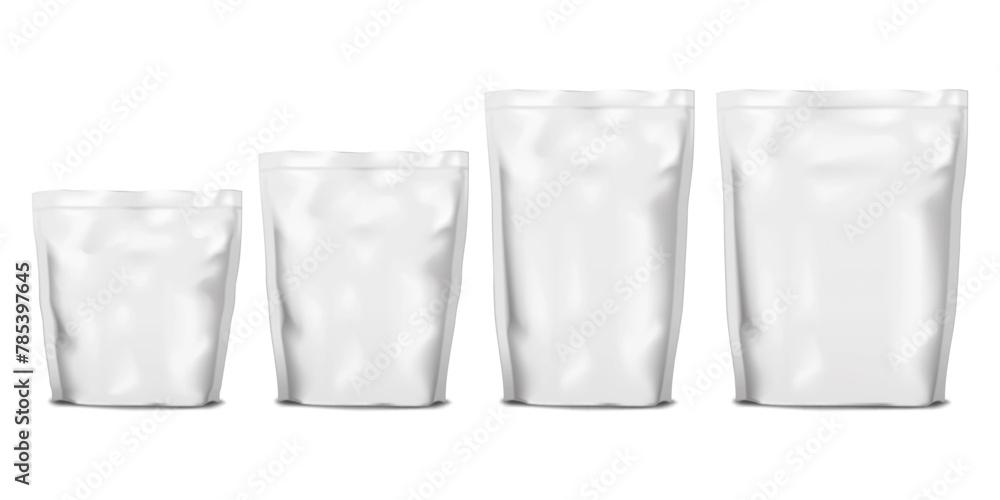 Blank retort stand-up pouch. Realistic vector mockup set. Flexible ...