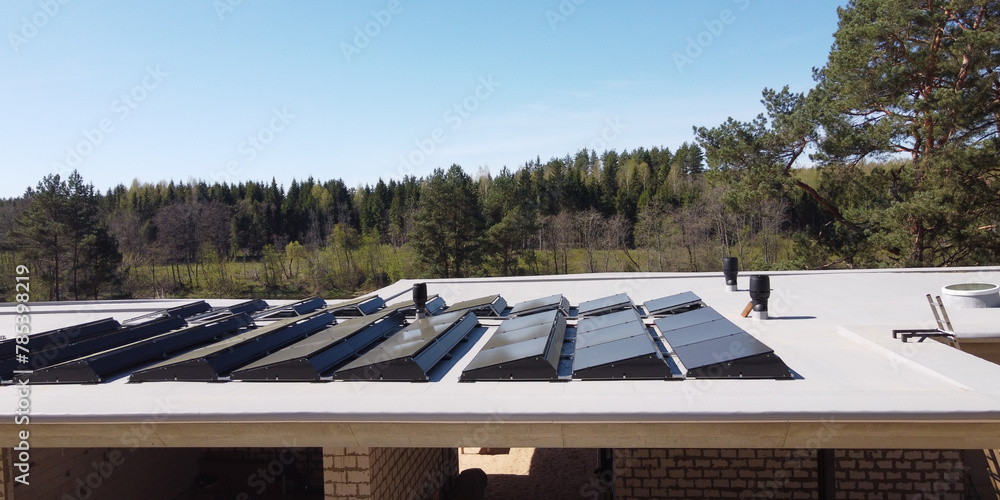 Photovoltaic system. Solar Panels on Flat Roof. Roof Solar Mounting ...