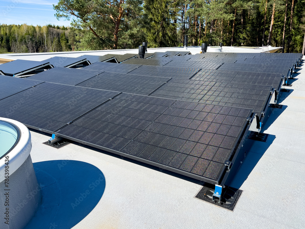 Photovoltaic system. Solar Panels on Flat Roof. Roof Solar Mounting ...