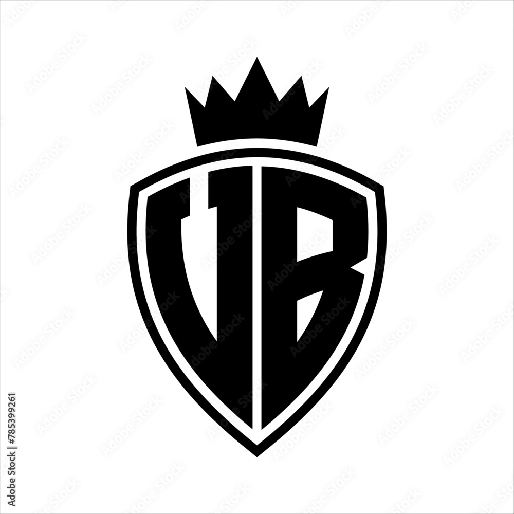 VB Letter monogram shield and crown outline shape with black and white ...
