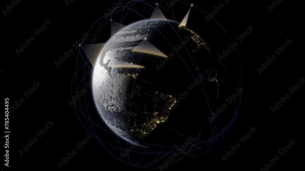 Abstract 3d render of a rotating earth in partial sunlight with ...