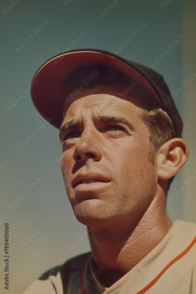 baseball player man vintage film photo portrait wearing cap and uniform ...