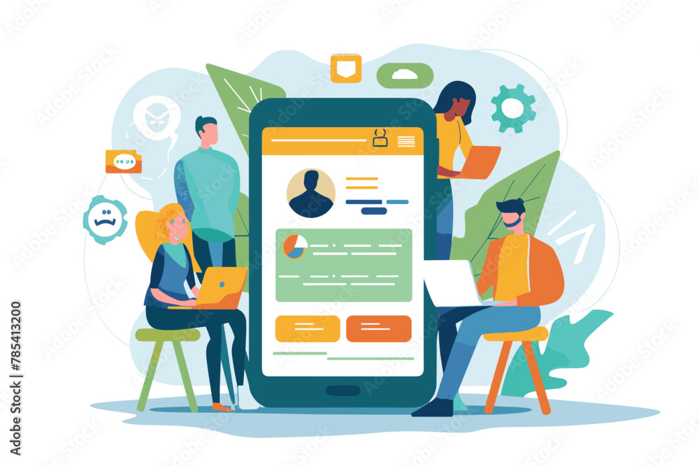 Flat vector illustration of diverse software developer team ...